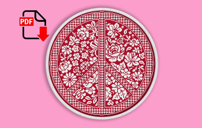 Floral Peace Sign Cross Stitch Pattern: Hippie Decor (PDF Download) - Etsy