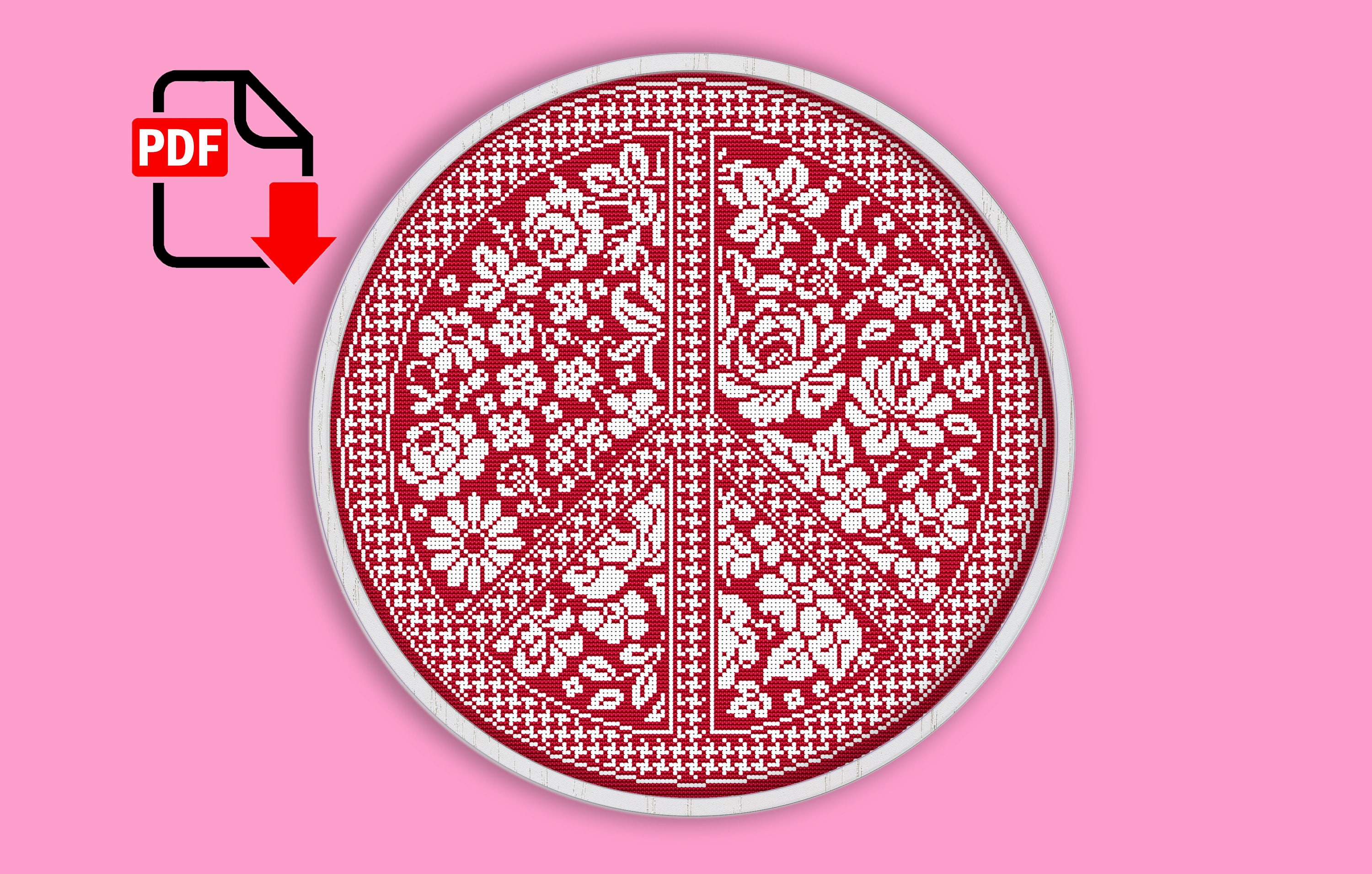 Floral Peace Sign Cross Stitch Pattern: Hippie Decor (PDF Download) - Etsy