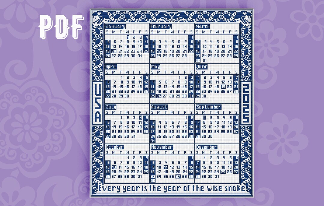 USA Calendar for 2025 Pattern Cross Stitch Snake Cross Stitch Scull ...