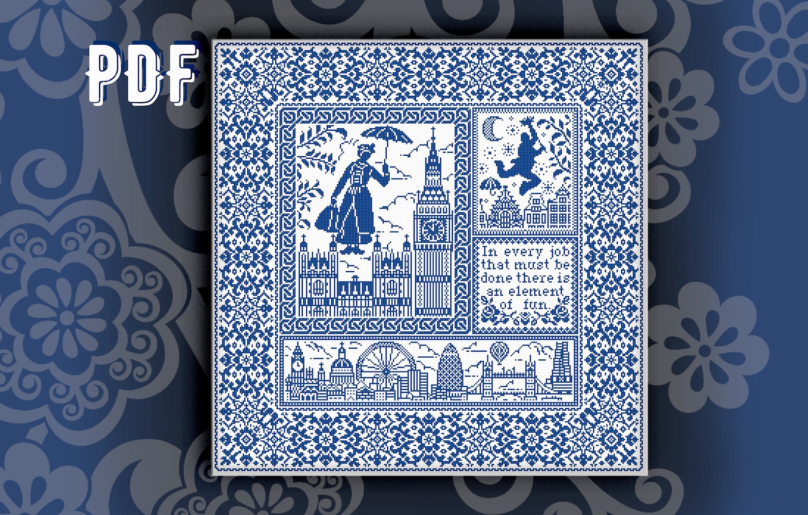 Sampler Mary Poppins Cross Stitch Pattern Cross Stitch England Cross ...