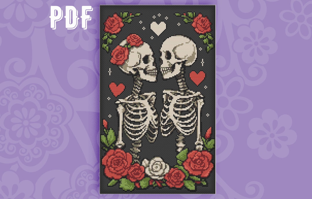 Skeleton Cross Stitch, Ancient Skeleton Lovers, Gothic Cross Stitch ...