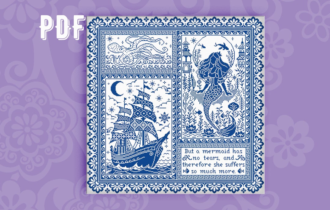 Little Mermaid Sampler Cross Stitch Pattern: Modern Quote Embroidery ...
