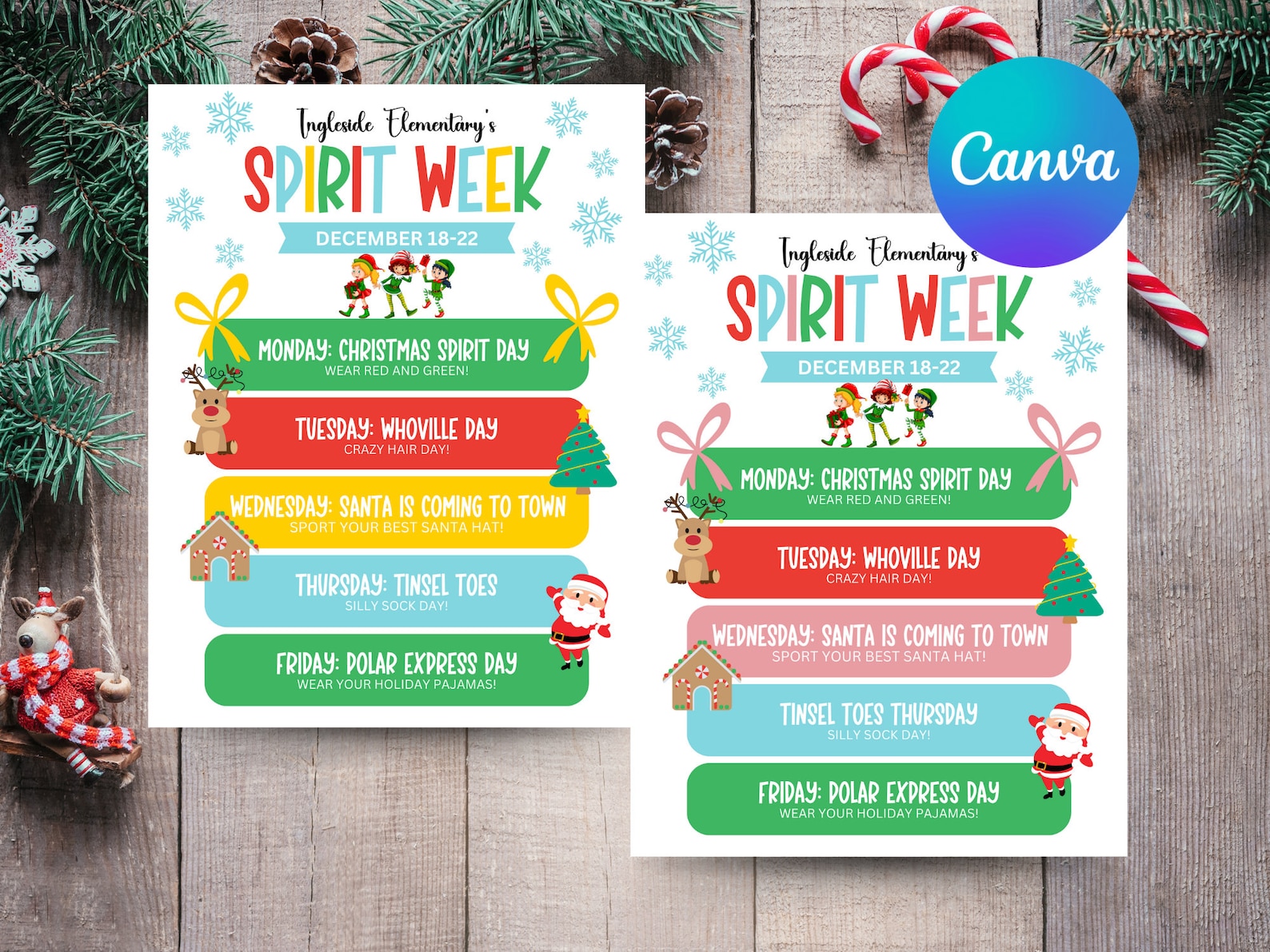 EDITABLE Christmas Spirit Week Flyer Canva Template, School Spirit ...