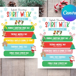 EDITABLE Christmas Spirit Week Flyer Canva Template, School Spirit ...