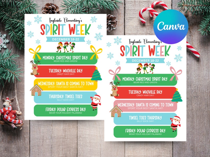 EDITABLE Christmas Spirit Week Flyer Canva Template, School Spirit ...