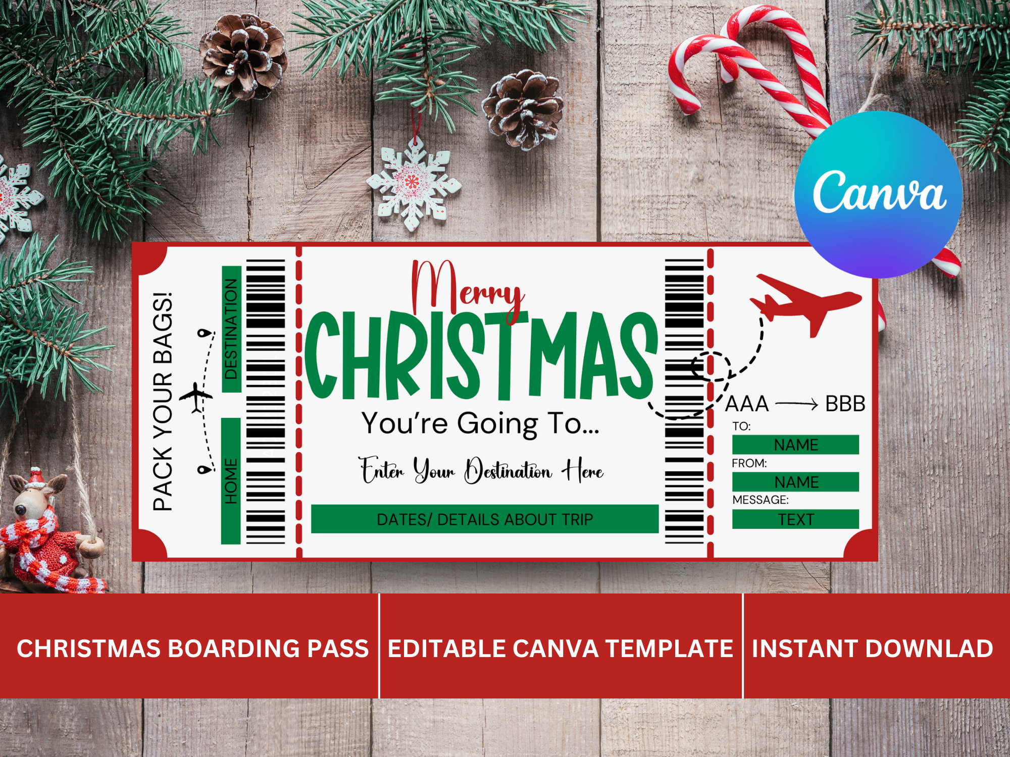 Christmas Boarding Pass, Boarding Pass Template, Surprise Trip ...