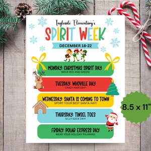 EDITABLE Christmas Spirit Week Flyer Canva Template, School Spirit ...