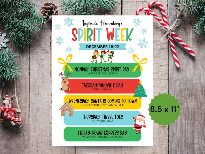EDITABLE Christmas Spirit Week Flyer Canva Template, School Spirit ...