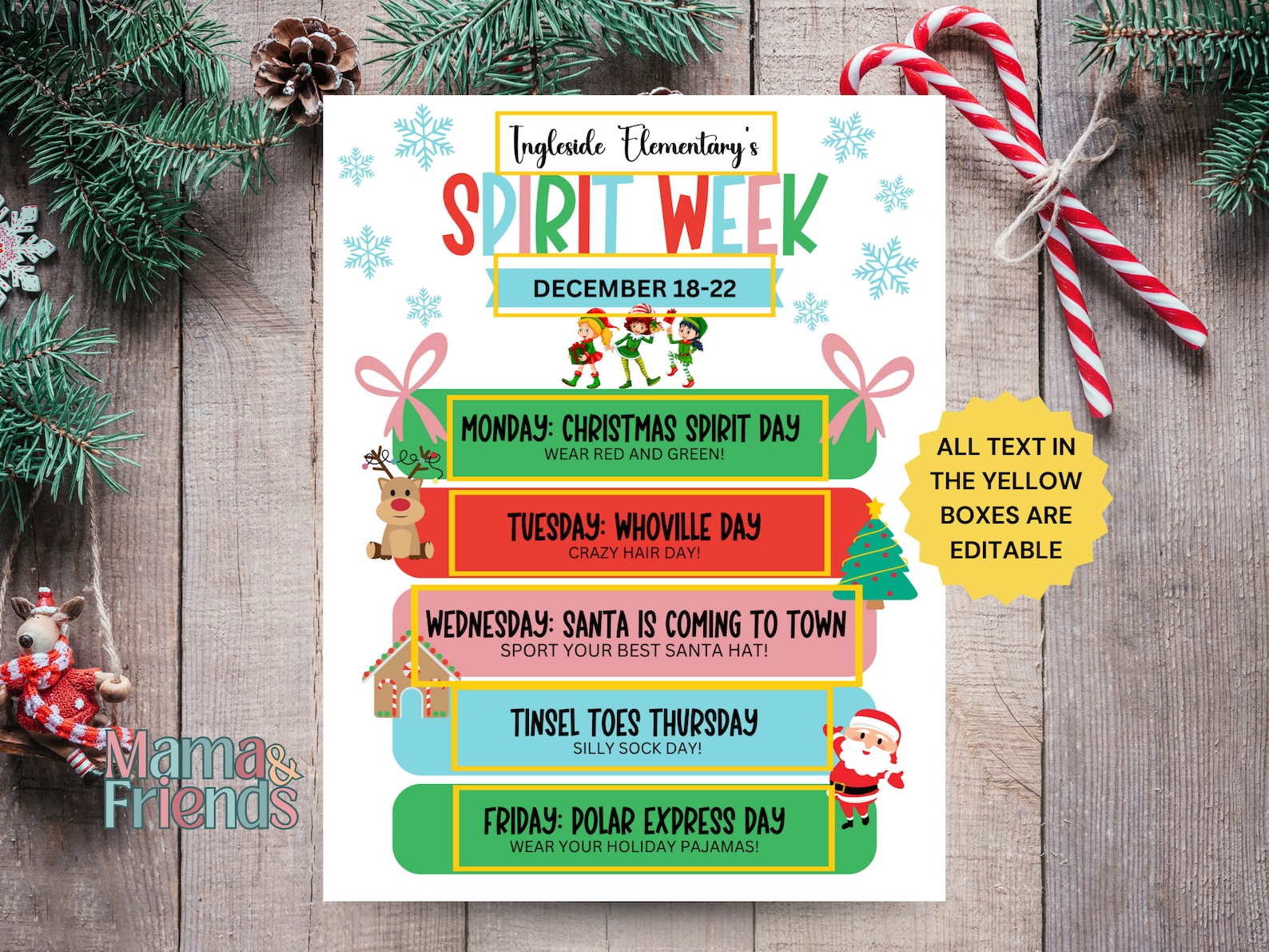 EDITABLE Christmas Spirit Week Flyer Canva Template, School Spirit ...