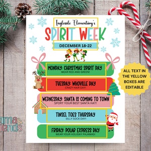 EDITABLE Christmas Spirit Week Flyer Canva Template, School Spirit ...