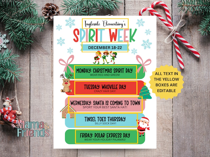 EDITABLE Christmas Spirit Week Flyer Canva Template, School Spirit ...