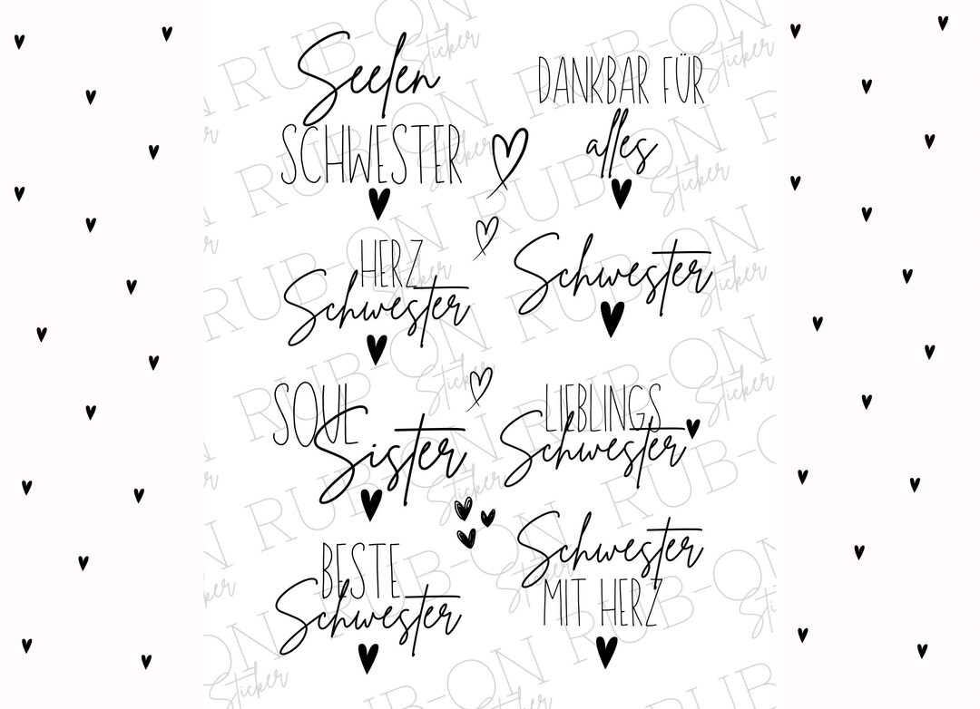 Rub-on Sticker Borderless “heart Sister” Glossy and Slightly Raised A6 ...