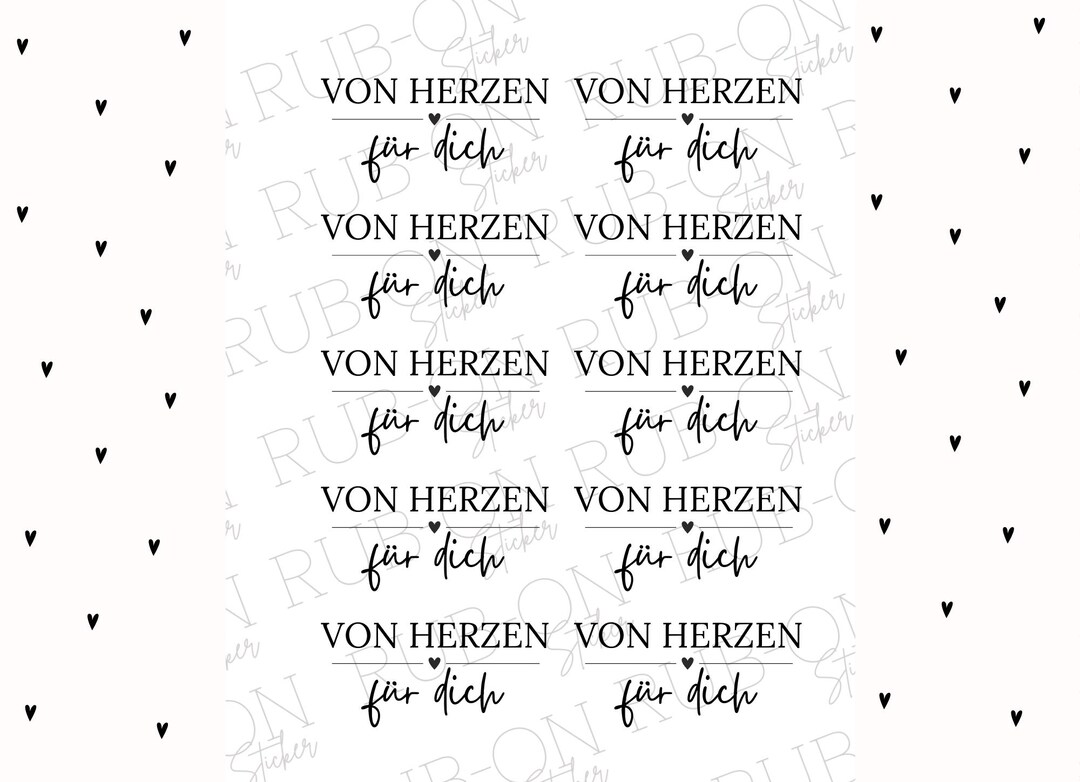 Rub-on Sticker Borderless "from the Heart for You" Glossy and Slightly ...