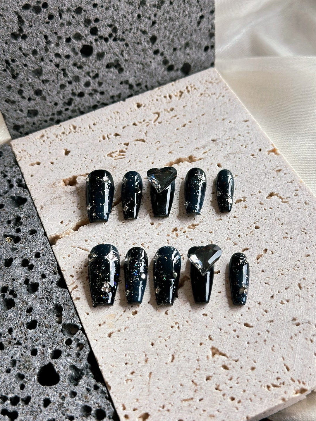 Starry Night Glam/handmade Coffin Shape Press on Nails - Etsy