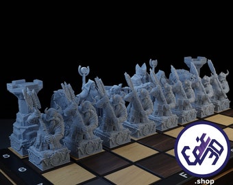 Dwarven Chess Pieces 16 Parts 3D Printed STLFLIX Fantasy D&D Tabletop ...