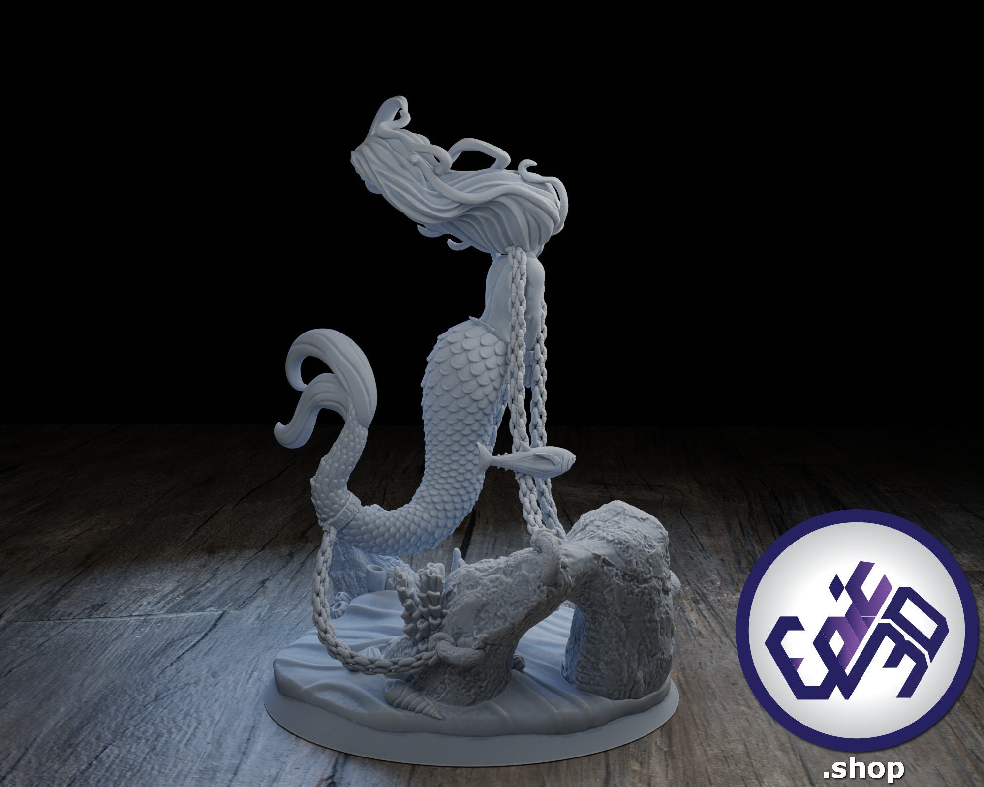 Chained Mermaid Mini Figure Figurine Statue Resin 3D Printed 32mm to ...