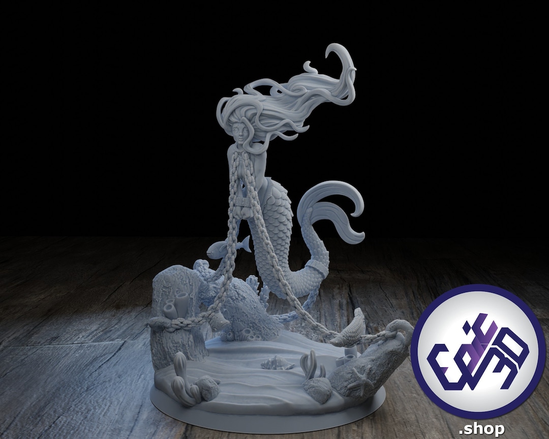 Chained Mermaid | Mini Figure Figurine Statue | Resin 3D Printed | 32mm ...