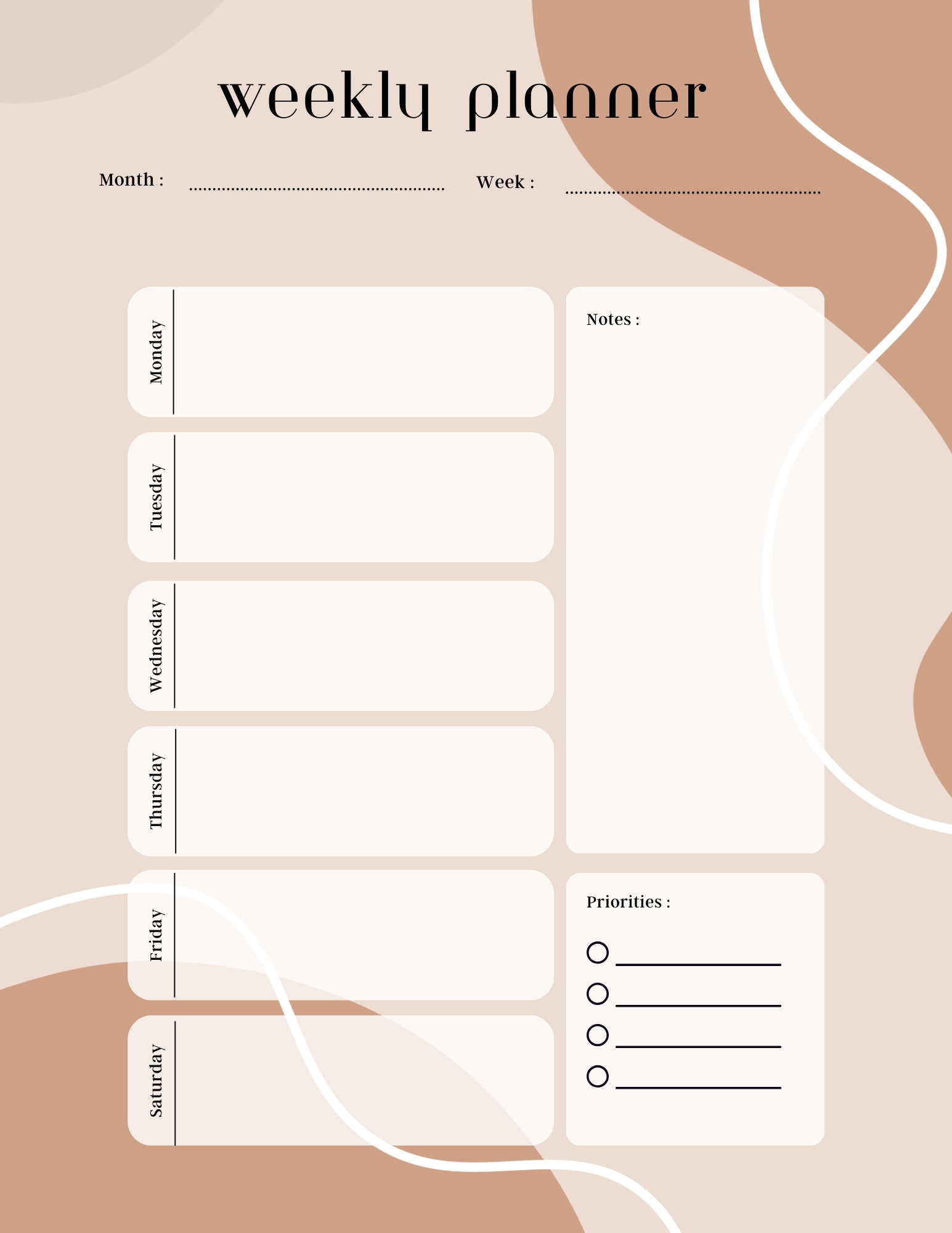 Weekly Planner Digital Printable Portrait, Minimalist Design - Etsy