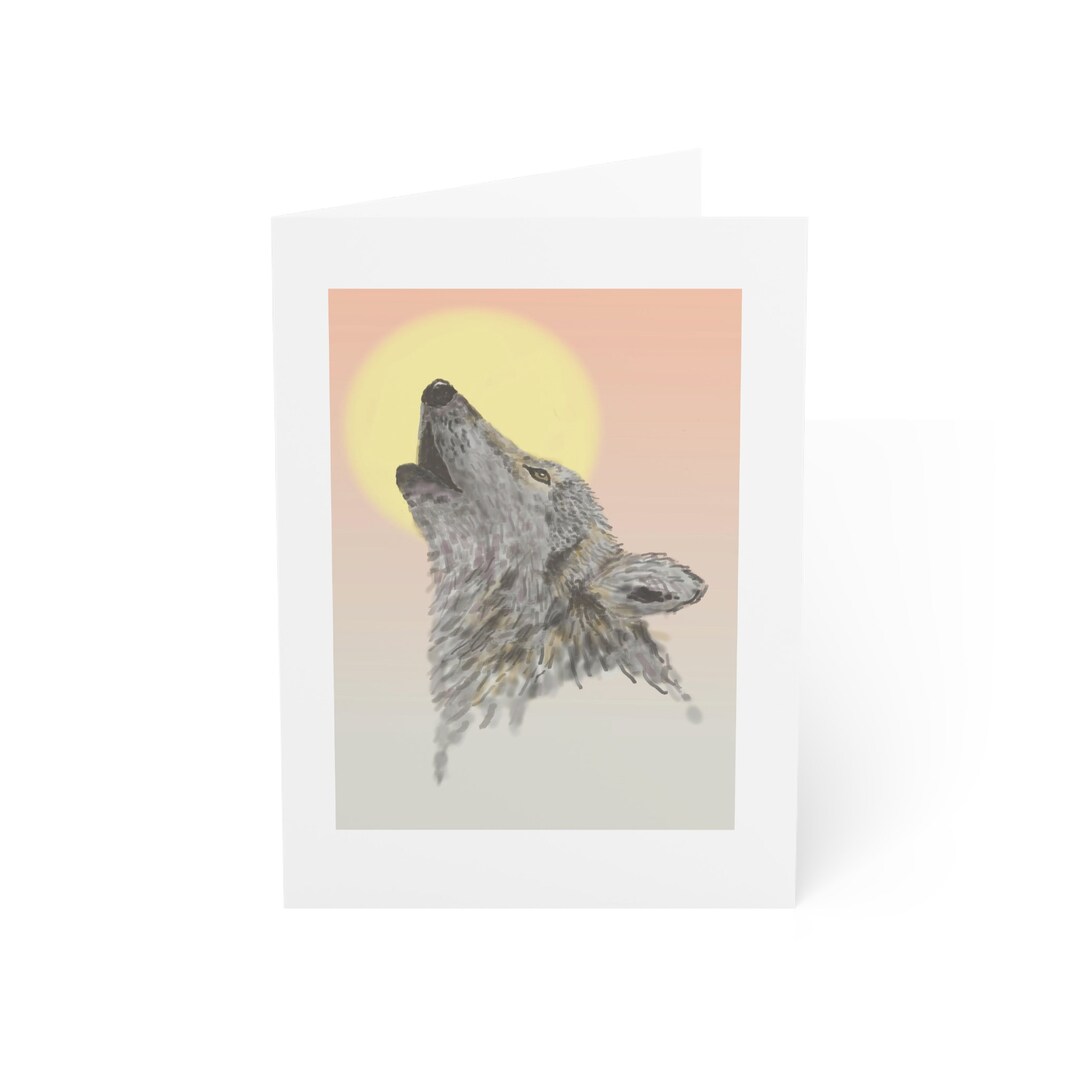 Howling Wolf With Full Moon Card Original Artwork Nature Inspired ...