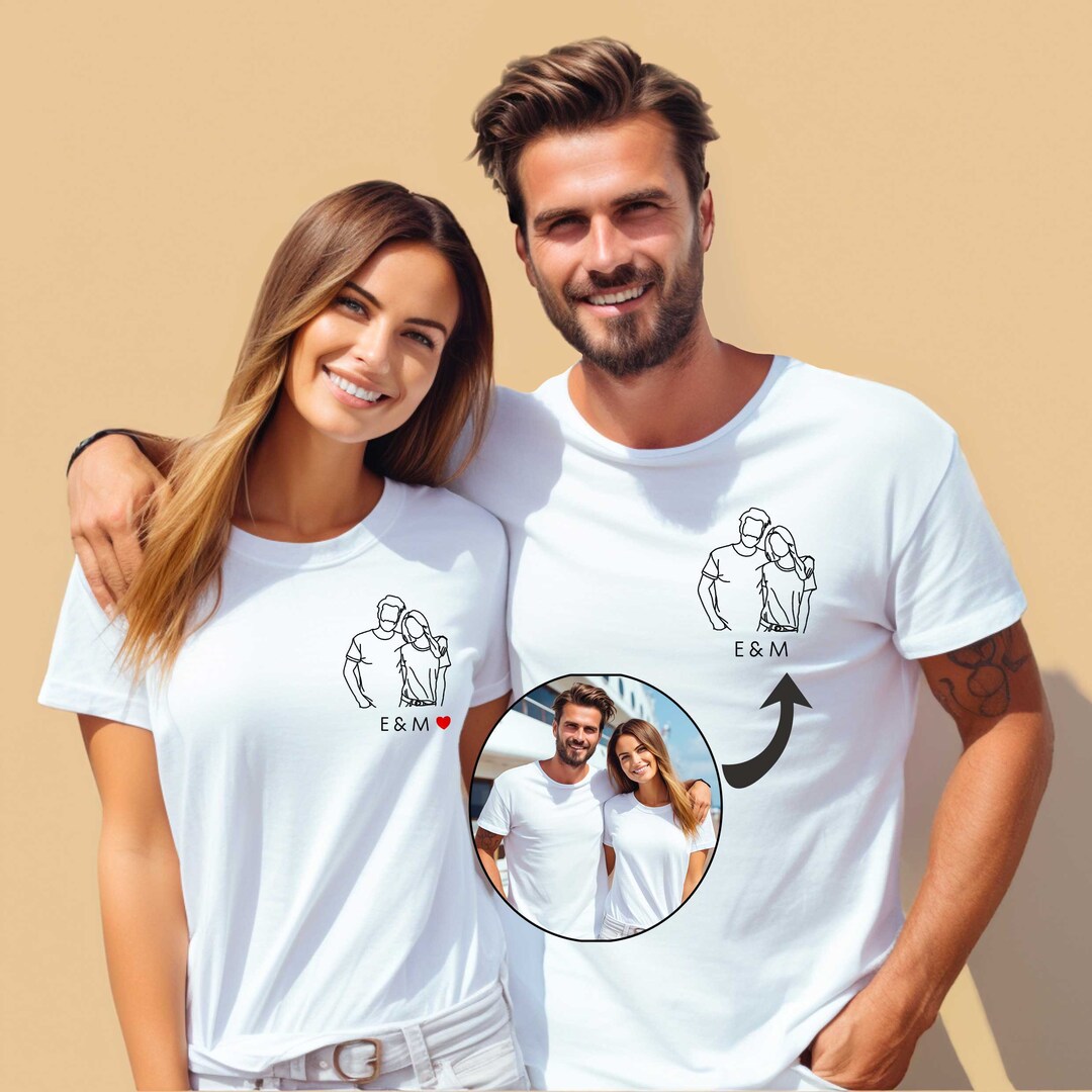 Tshirt photo contour, idée cadeau saint valentin, tee-shirt portrait ...