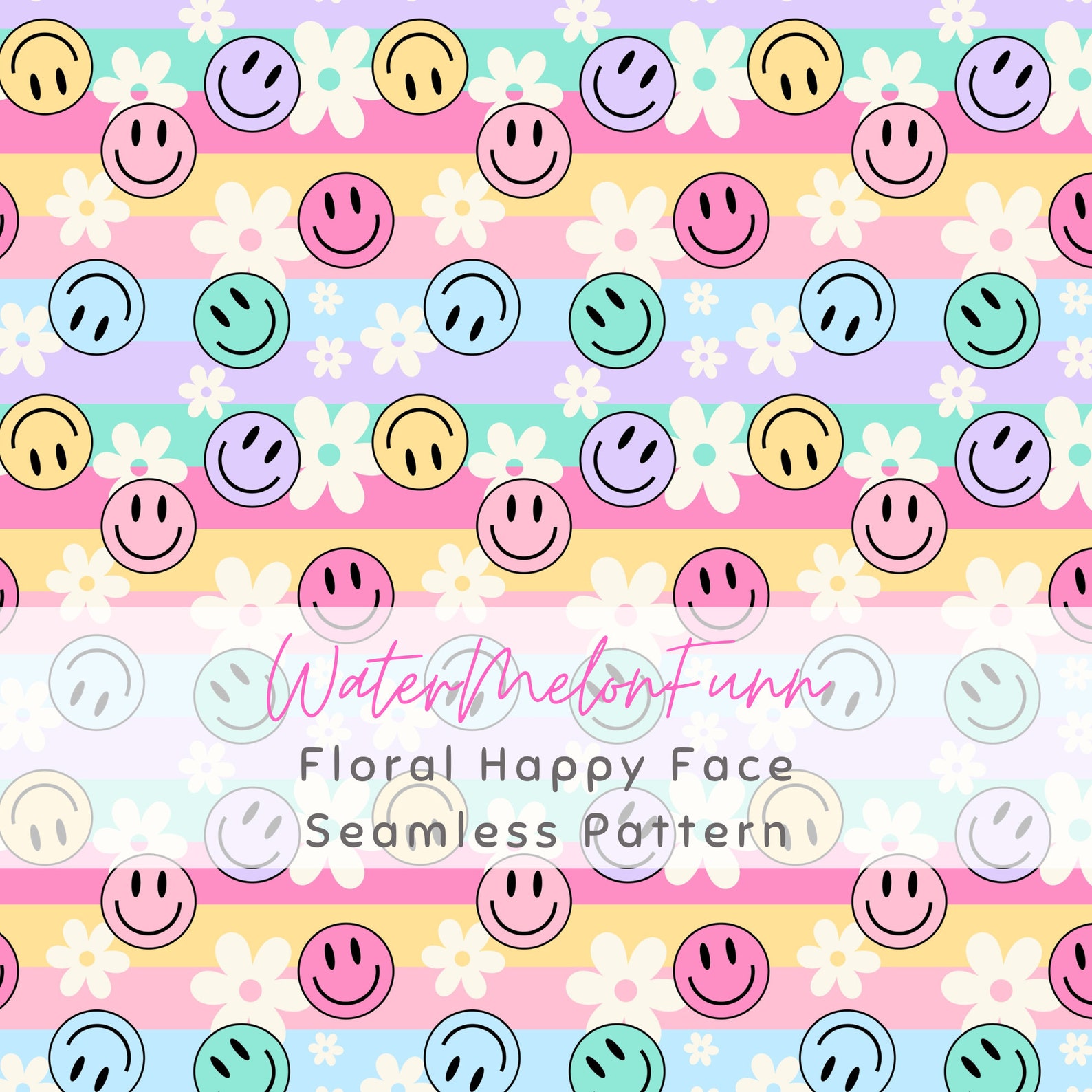 Pastel Colors Smiley Faces Seamless Pattern for Fabric Sublimation ...