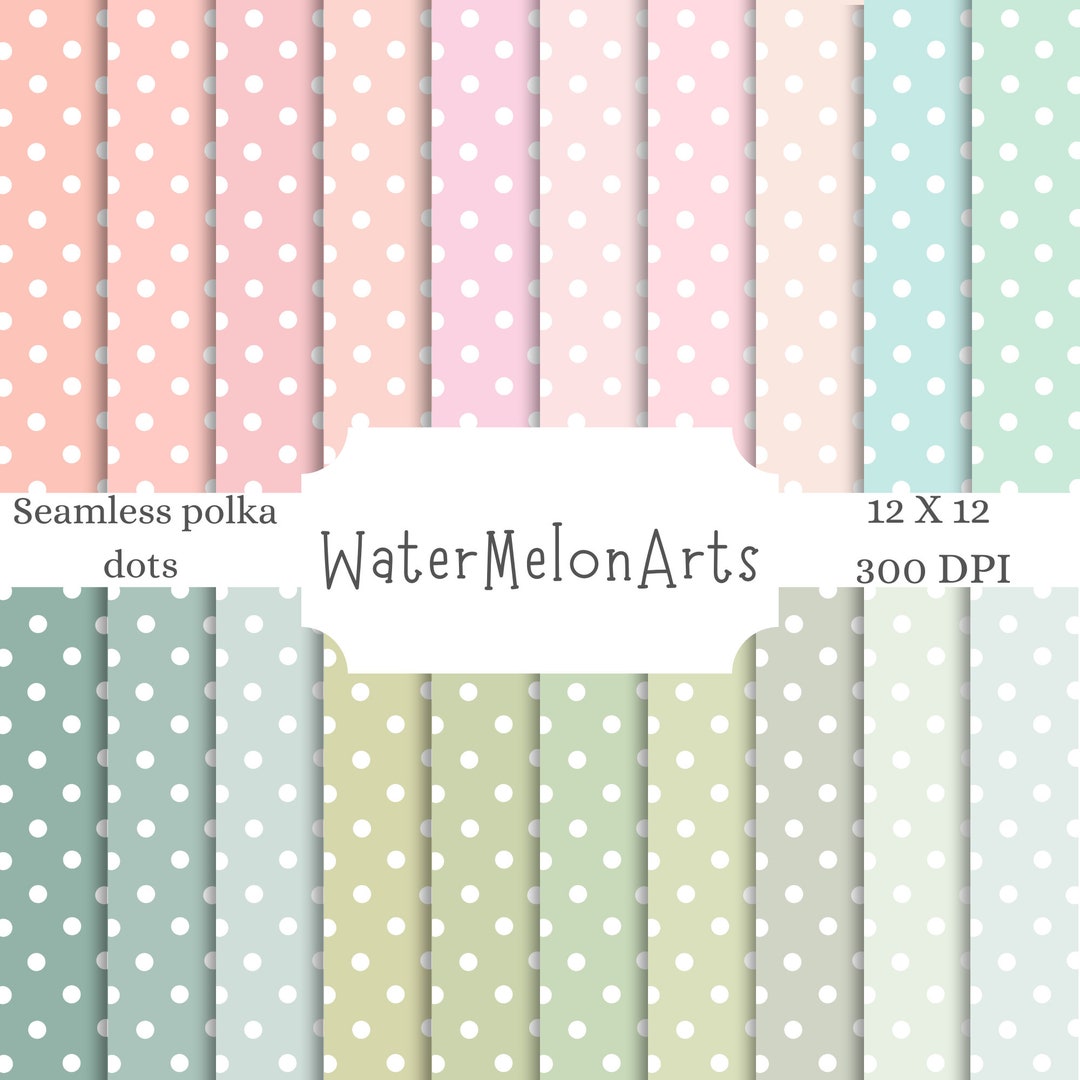 40 Colorful Seamless Polka Dot Paper Pack, Pastel Colors, Polka Dot ...