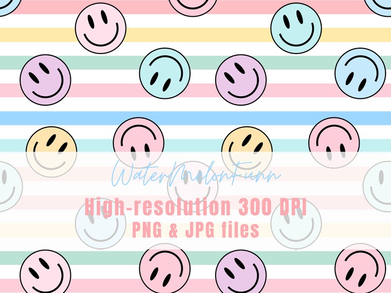 Pastel Happy Face Seamless Pattern Digital Paper for Fabric and ...
