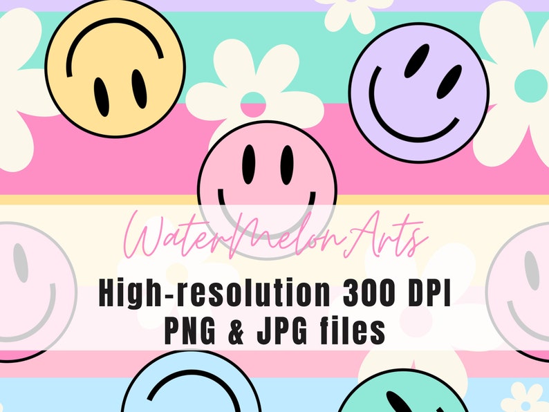 Pastel Colors Smiley Faces Seamless Pattern for Fabric Sublimation ...