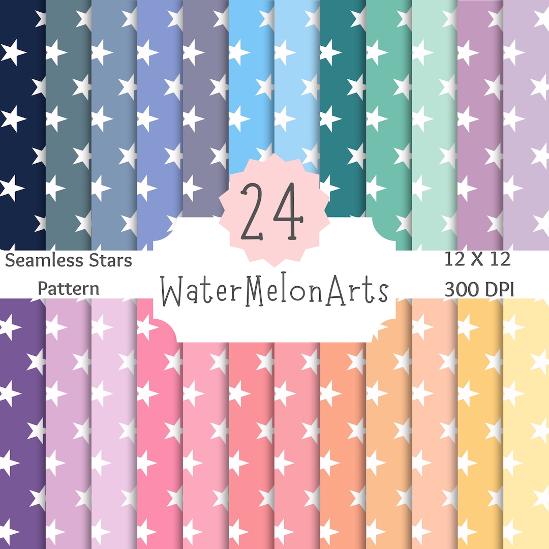 24 Digital Star Patterns, Stars & Multi Rainbow Colors, Seamless ...