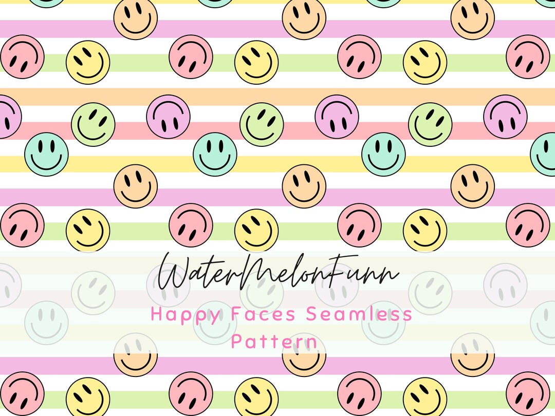 Pastel Happy Face Seamless Pattern Digital Paper for Fabric and ...