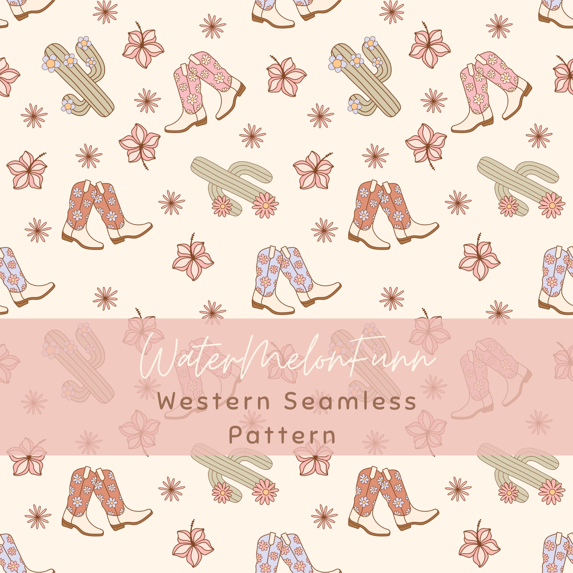 Western Cowgirl Seamless Digital Paper for Fabric & Crafts - Instant ...