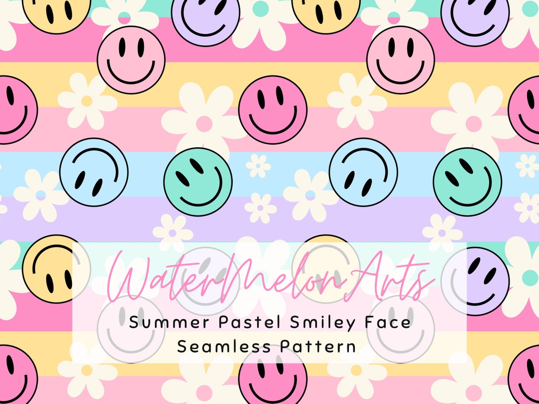 Pastel Colors Smiley Faces Seamless Pattern for Fabric Sublimation ...