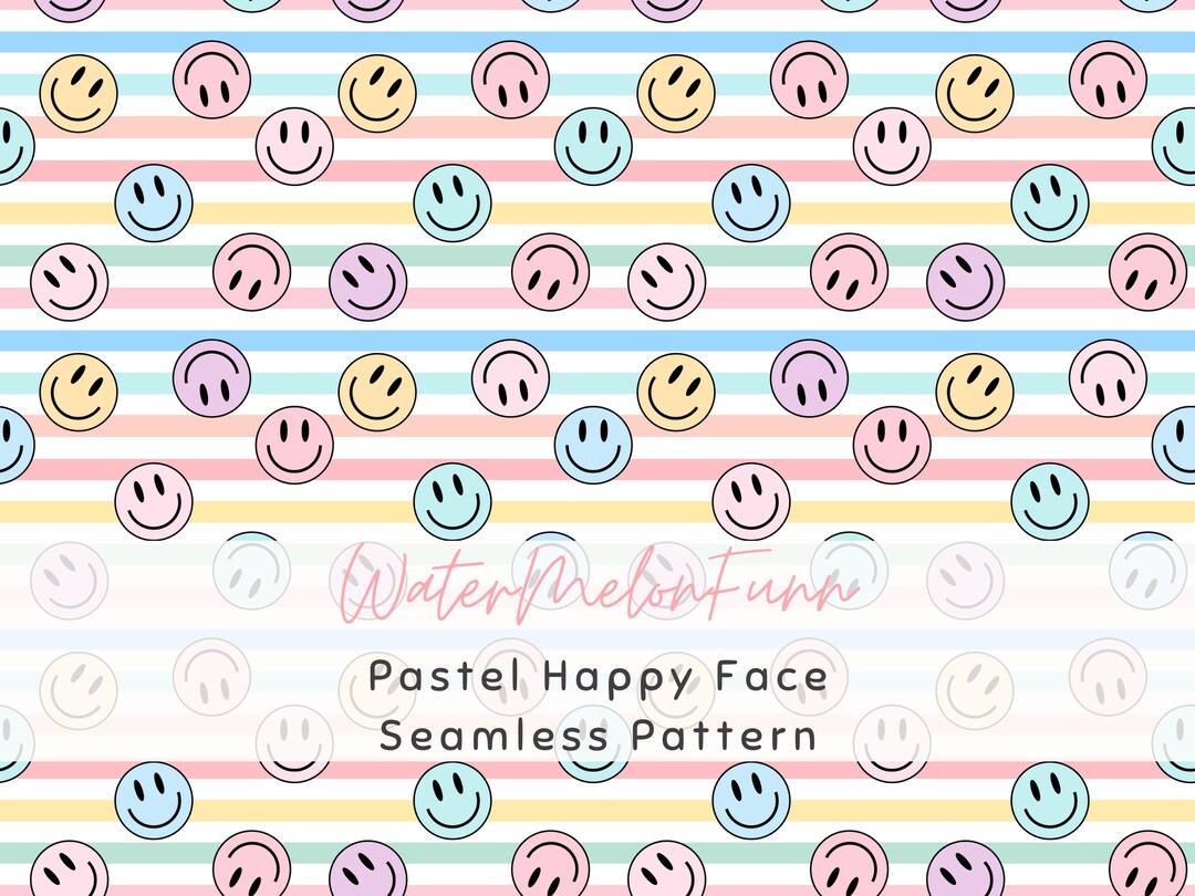 Pastel Happy Face Seamless Pattern Digital Paper for Fabric and ...