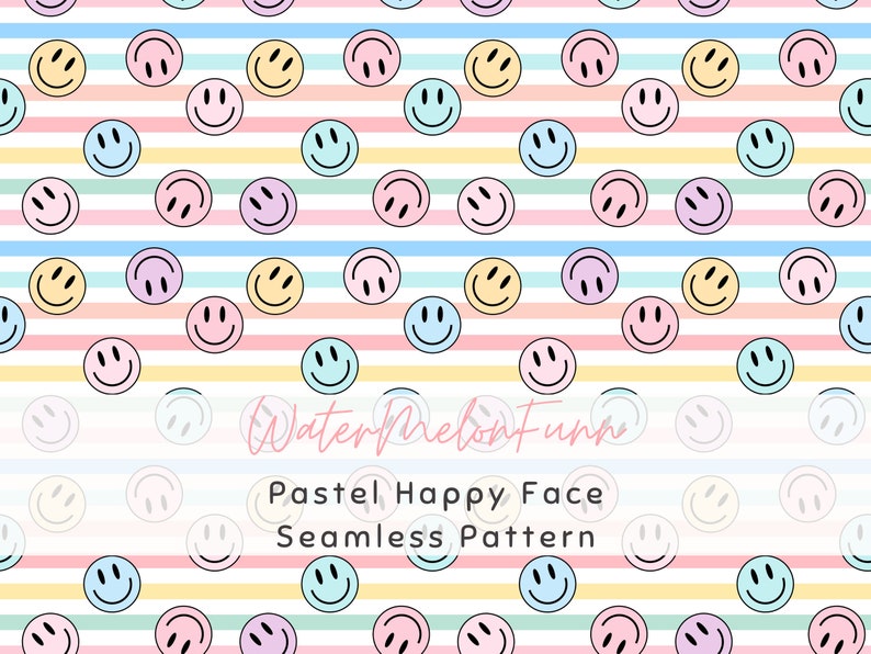 Pastel Happy Face Seamless Pattern Digital Paper for Fabric and ...