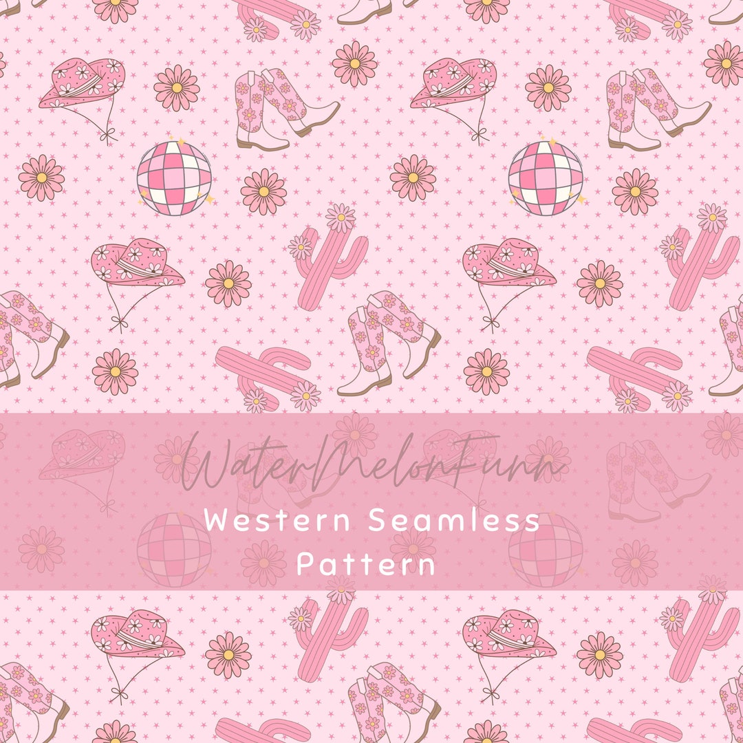 Pink Cowgirl Seamless Pattern With Cactus, Boots, and Hat - Perfect for ...
