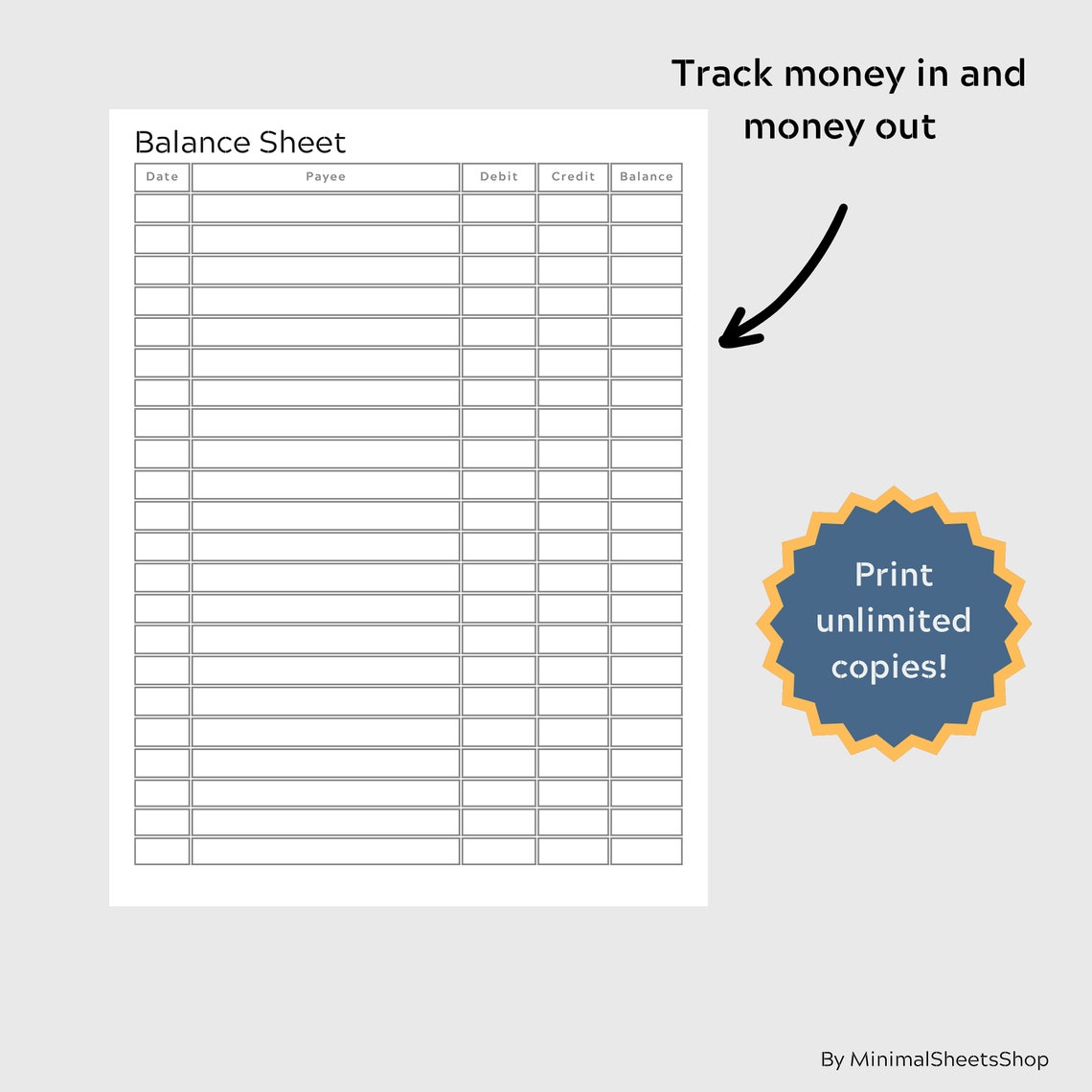 Basic Balance Sheet Template Track Spending - Etsy