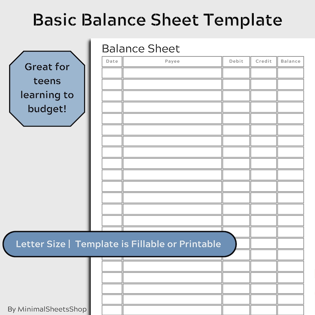 Basic Balance Sheet Template Track Spending - Etsy