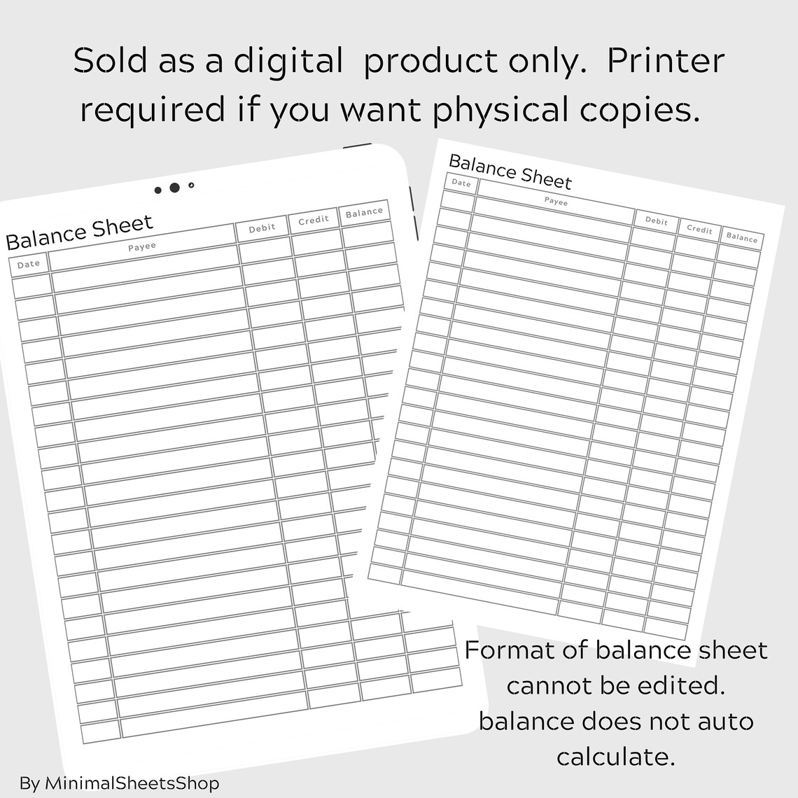 Basic Balance Sheet Template Track Spending - Etsy