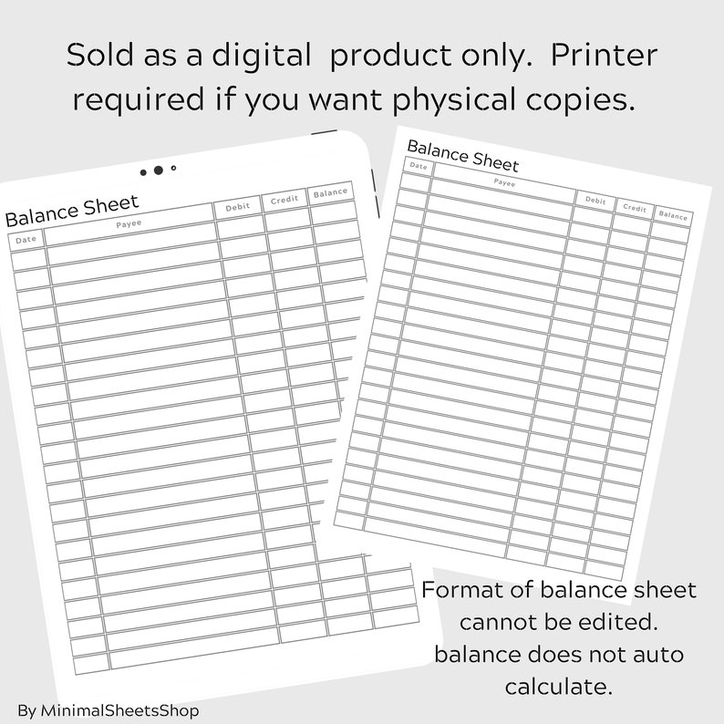 Basic Balance Sheet Template Track Spending - Etsy