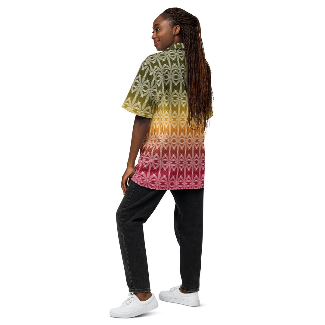 Reggae Vibration Cannabis Leaf Pattern Unisex Button Shirt Rasta Colors ...