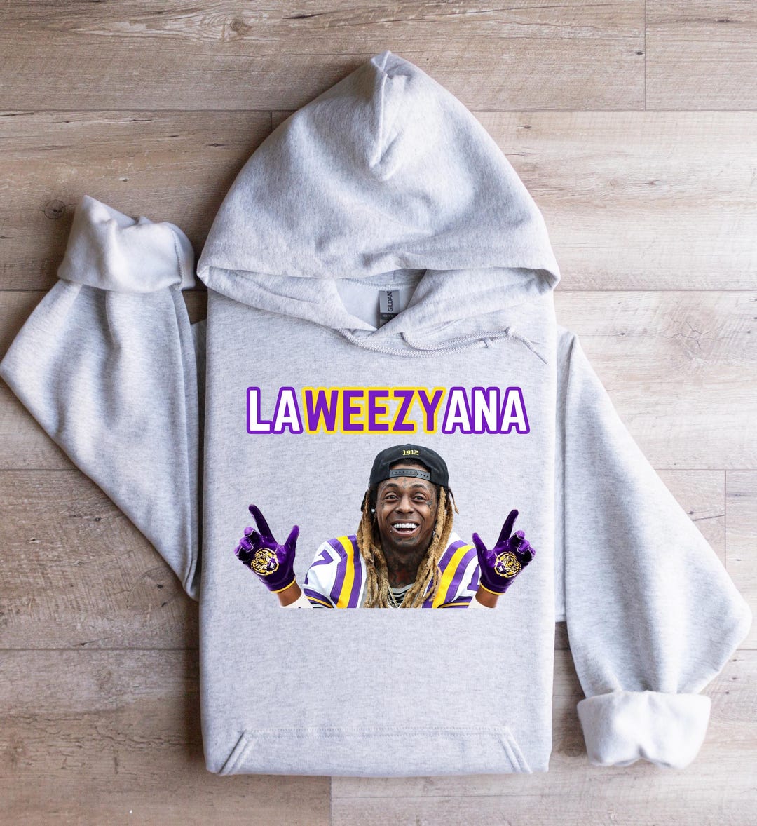 La WEEZY Ana Hoodie Purple and Gold Nola Weezy Ana L Football Season ...