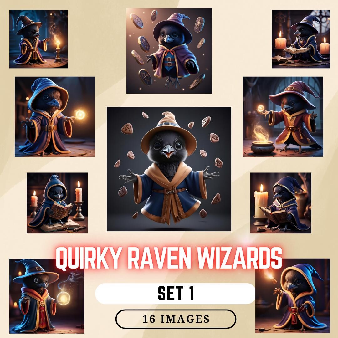 Quirky Raven Wizard Clipart Set 1 - Etsy