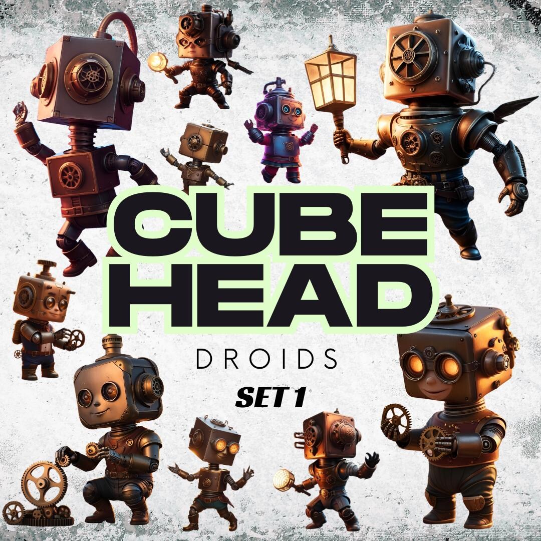 Cubehead Droids Clipart Set 1 - Etsy