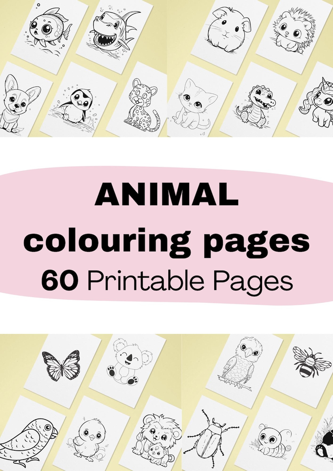 60 Animal Colouring Pages PRINTABLE/ Kids Wild Safari and Cute Animal ...