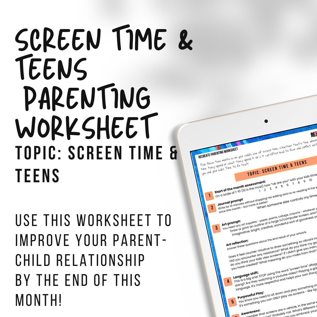 Teens & Screen Time Parenting Worksheet - Therapist Worksheet ...
