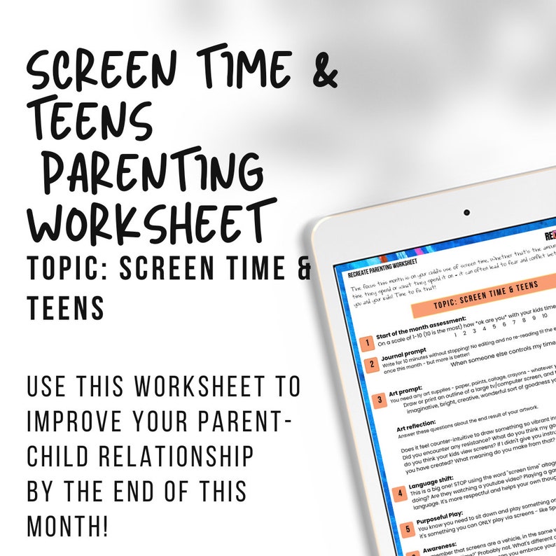 Teens & Screen Time Parenting Worksheet - Therapist Worksheet ...