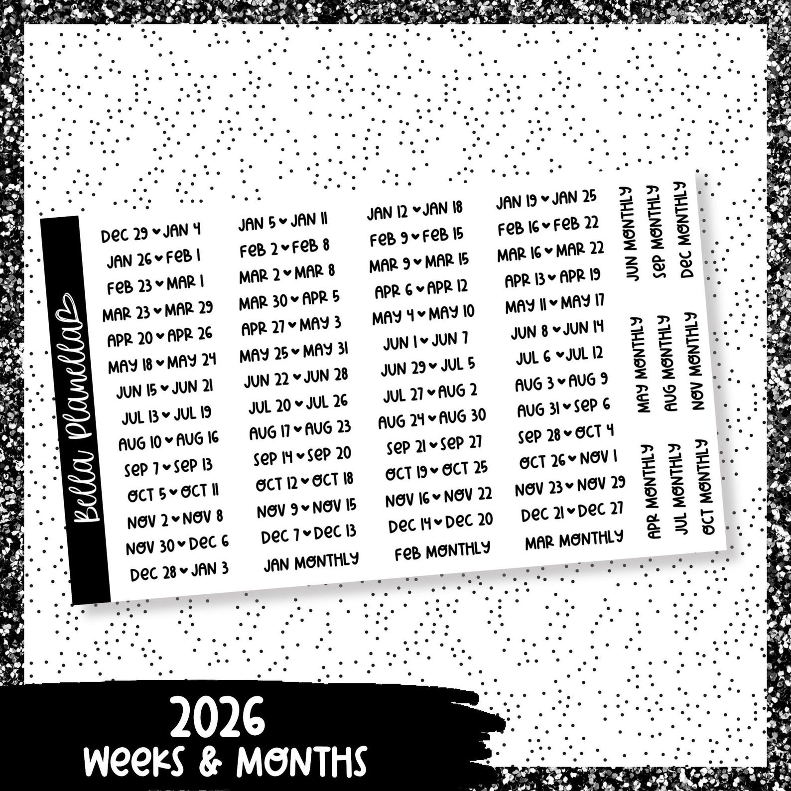 2026 Weeks & Months || Printable Weekly Labels || Printable || Cut Line ...