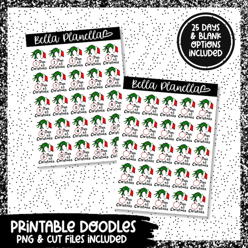 Christmas Countdown || Printable Doodles || Printable || Cut Line Files ...