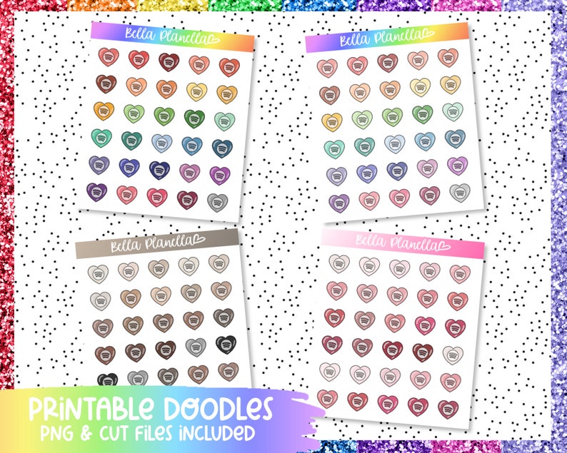Spotify Hearts || 4 Colours || Printable Doodles || Printable || Cut ...