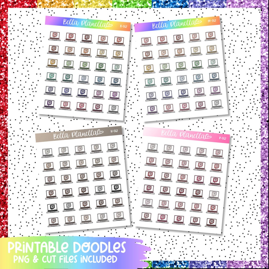 Laptop Twitch || 4 Colours || Printable Doodles || Printable || Cut ...